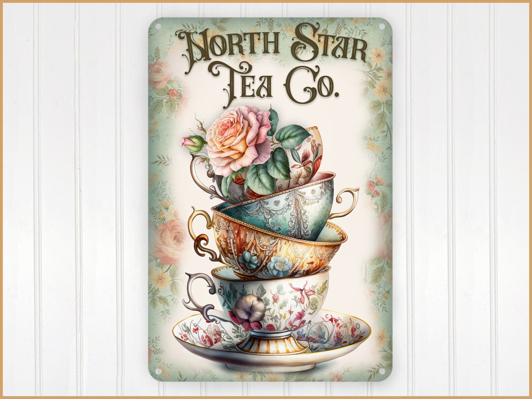 Vintage Style Metal Sign, Teacup Sign, Teacup Decor, Metal Sign, Shabby ...
