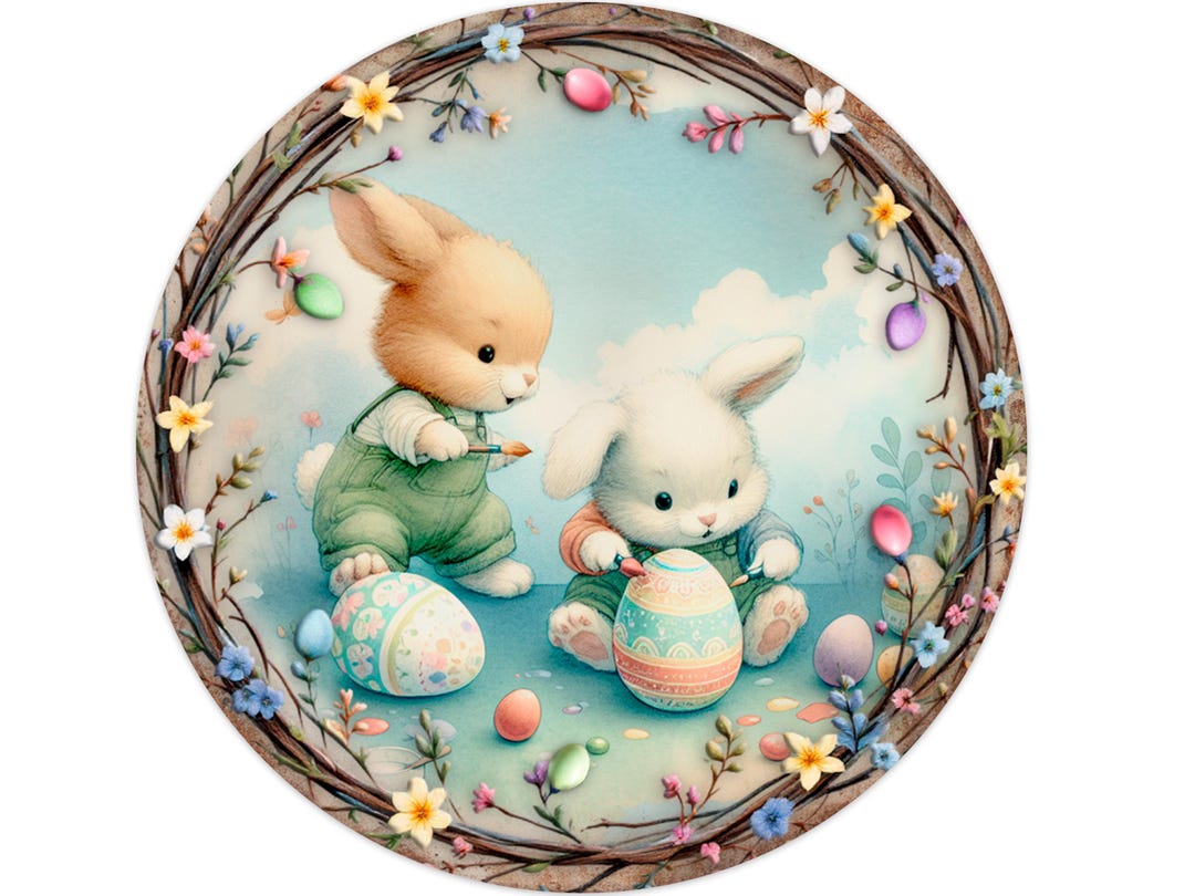 Easter Metal Sign, Bunny Sign, Spring Sign, Easter Decor, Round Wreath ...