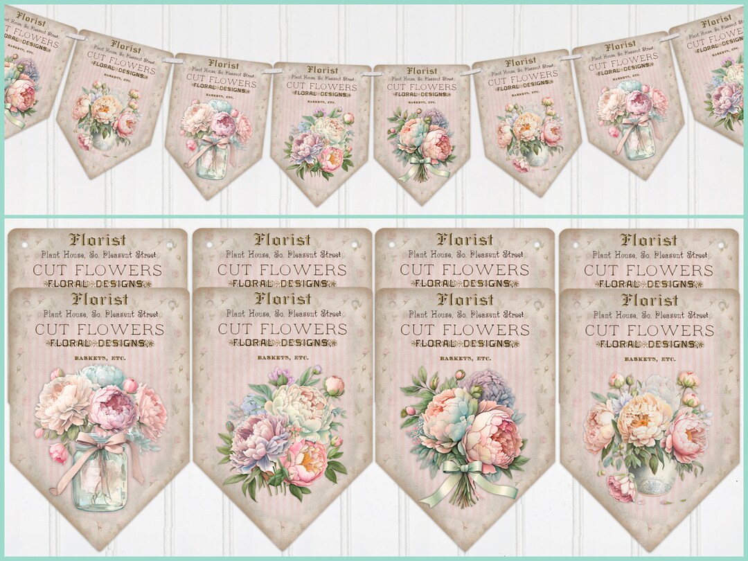 Vintage Style, Shabby Chic, Flowers, Floral Banner, Bunting, Garland - Etsy
