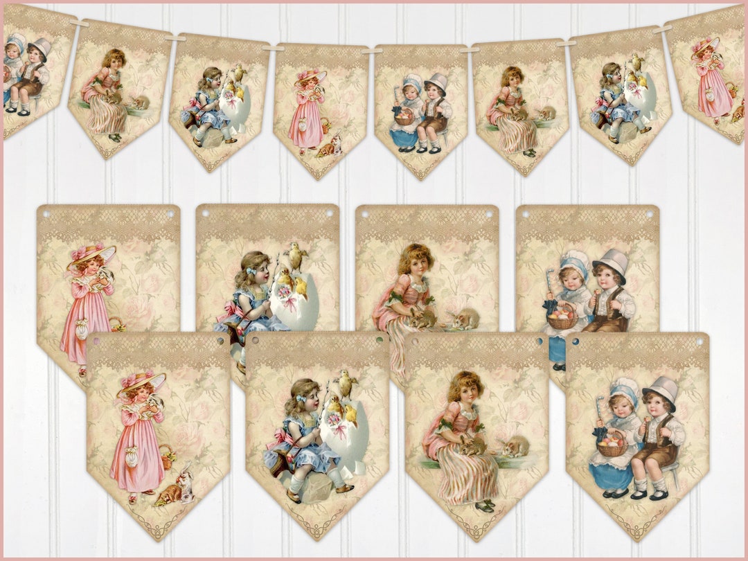 Shabby Chic, Vintage Style, Easter Banner, Bunting, Garland, Easter ...