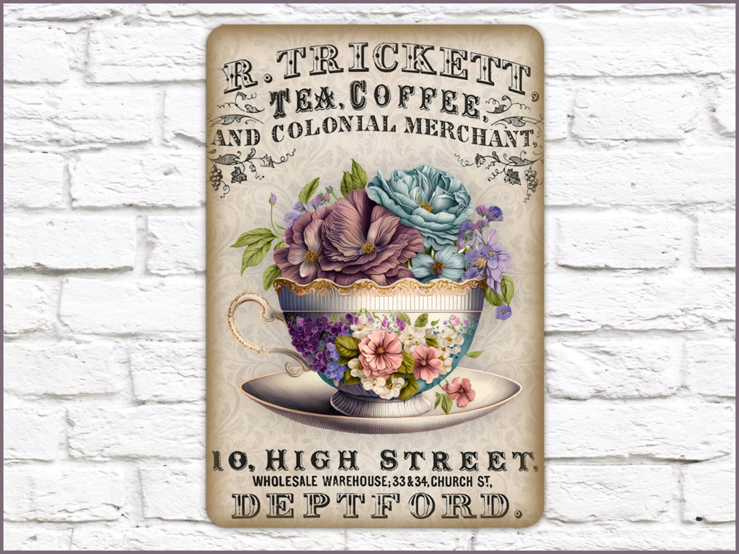 Vintage Style Kitchen Sign, Teacups, Tea Sign, Kitchen Decor, Metal ...