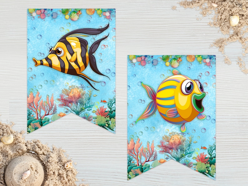 Fish Theme Banner Cute Fish Birthday Party Banner Bunting - Etsy