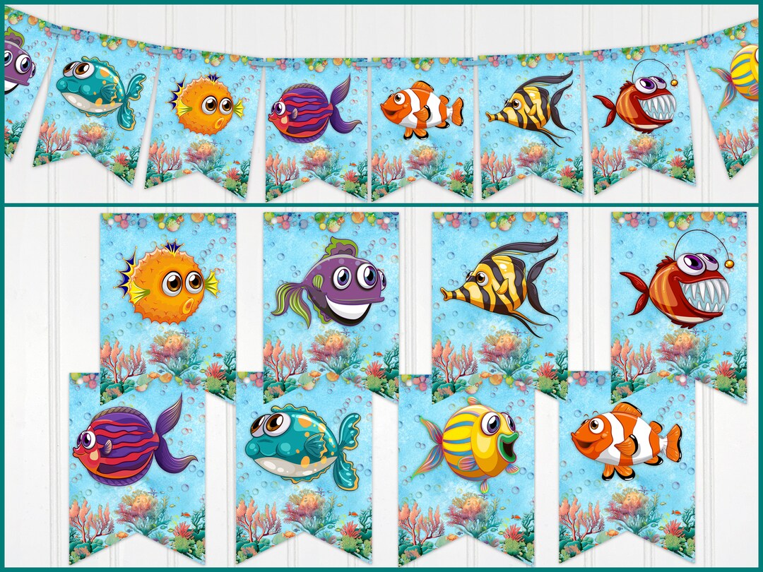 Fish Theme Banner, Cute Fish, Birthday Party Banner, Bunting, Garland ...
