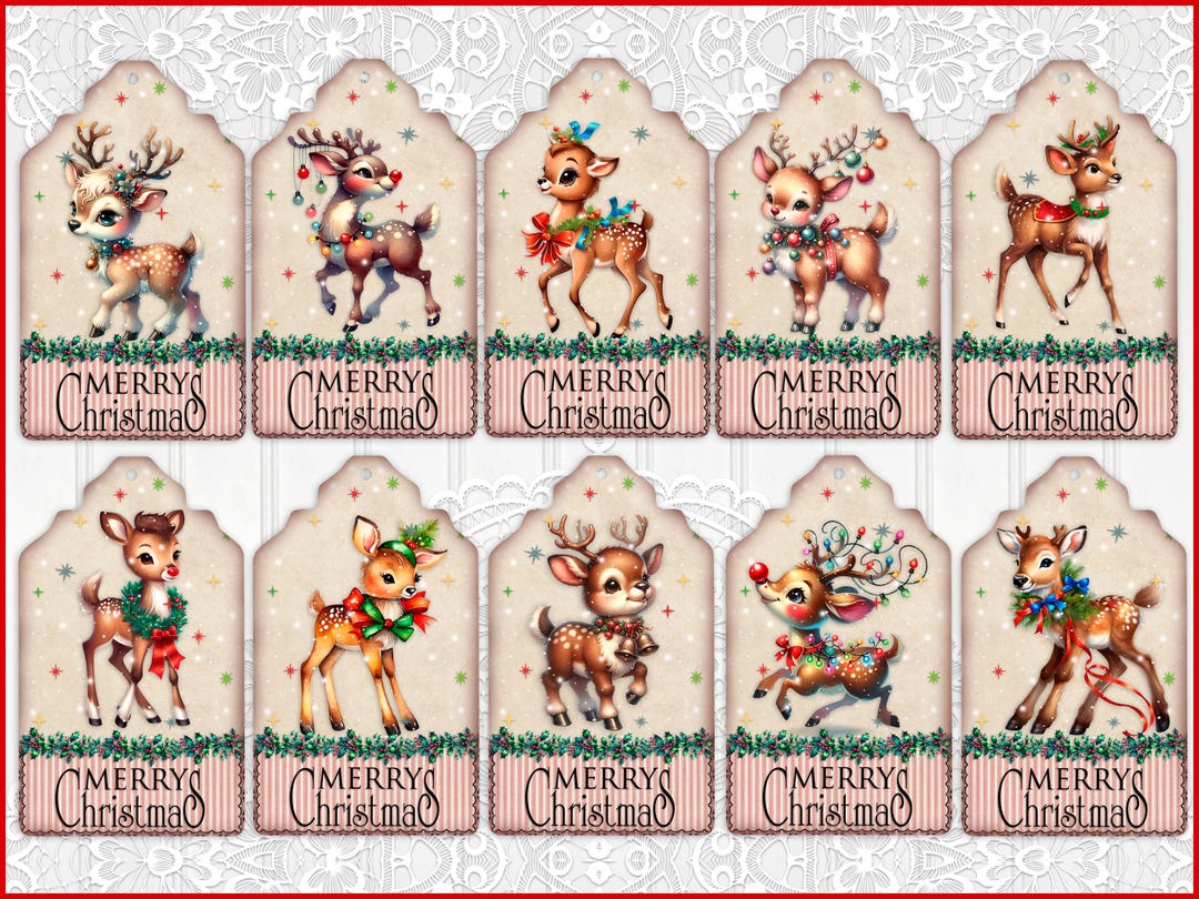 Retro Style Christmas Gift Tags, Card Making, Junk Journaling, Die-cuts ...