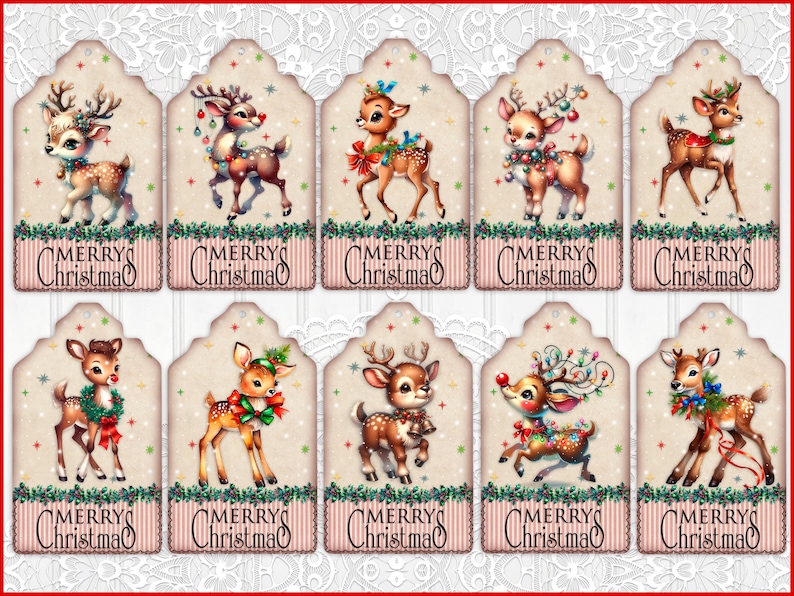 Retro Style Christmas Gift Tags, Card Making, Junk Journaling, Die-cuts ...