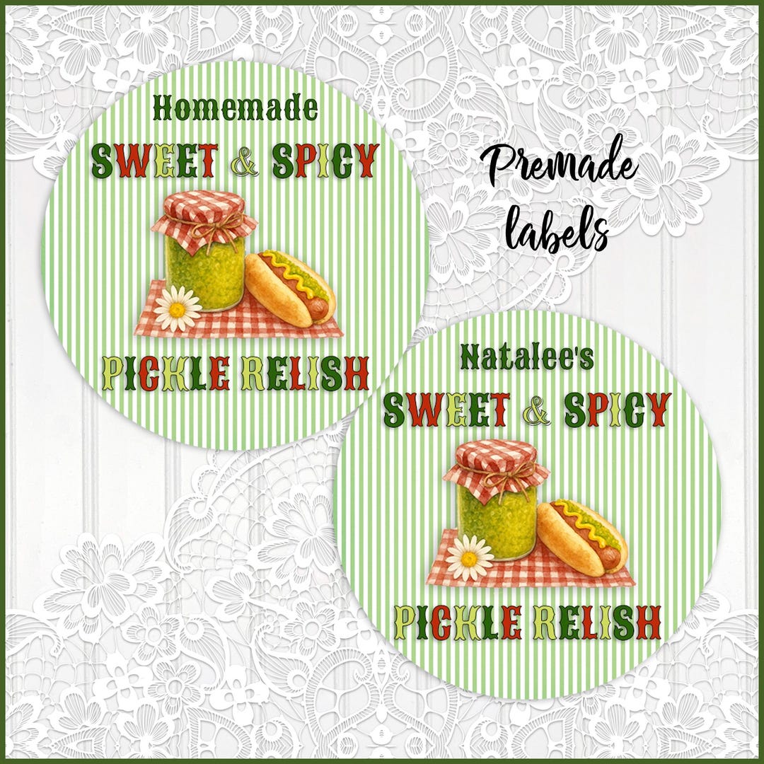 Sweet & Spicy Pickle Relish Canning Labels, Mason Jar Stickers, Kitchen ...