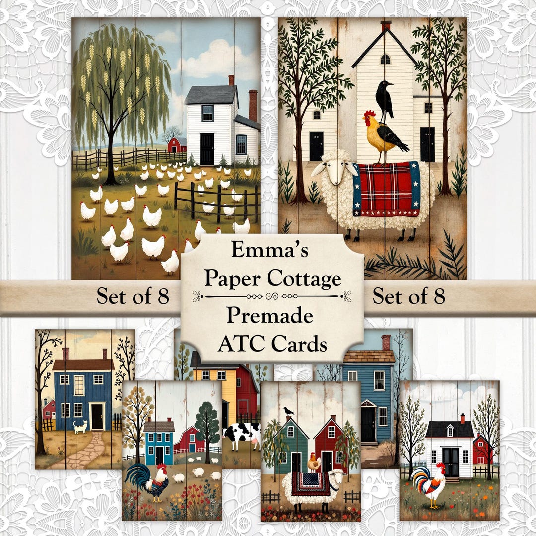 Primitive Style Farm ATC Cards, Atc Cards, Folk Art ATC Cards ...