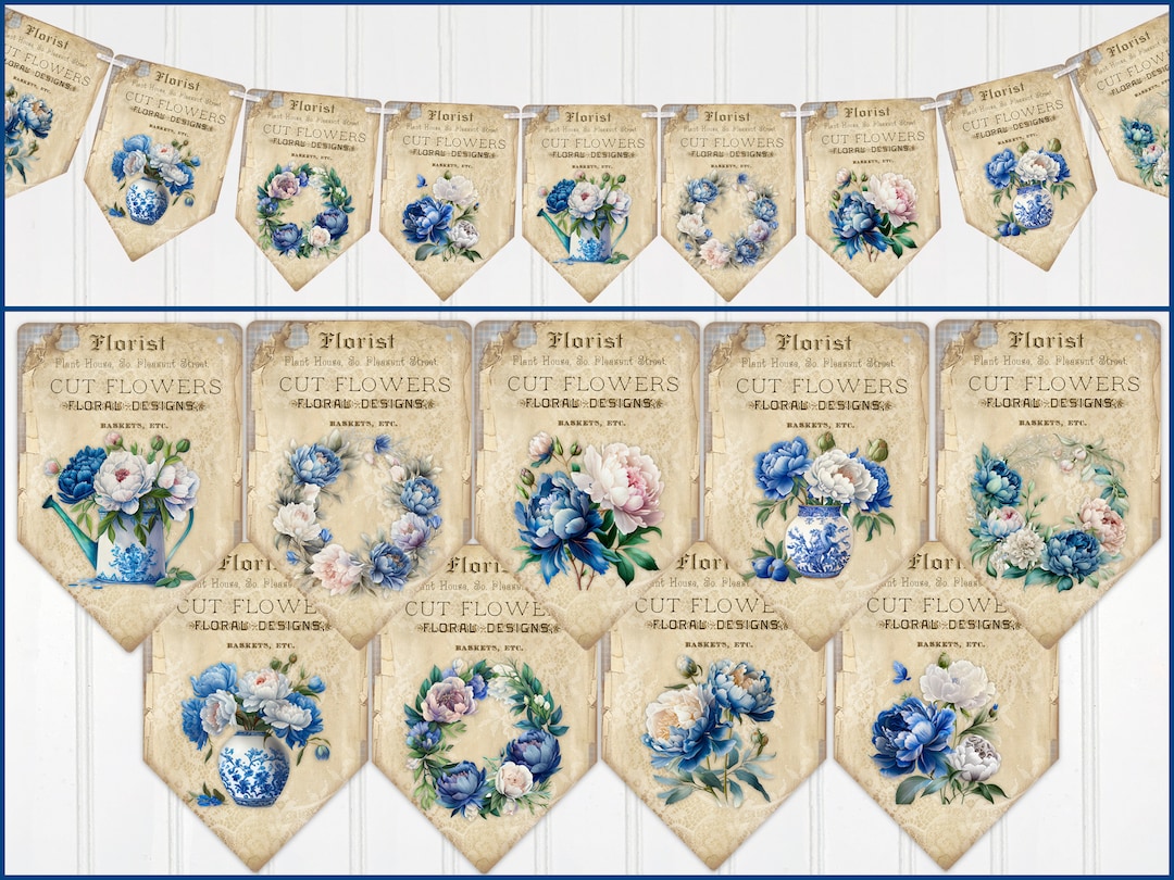 Vintage AD Style, Shabby Chic, Flowers, Floral Banner, Bunting, Garland ...