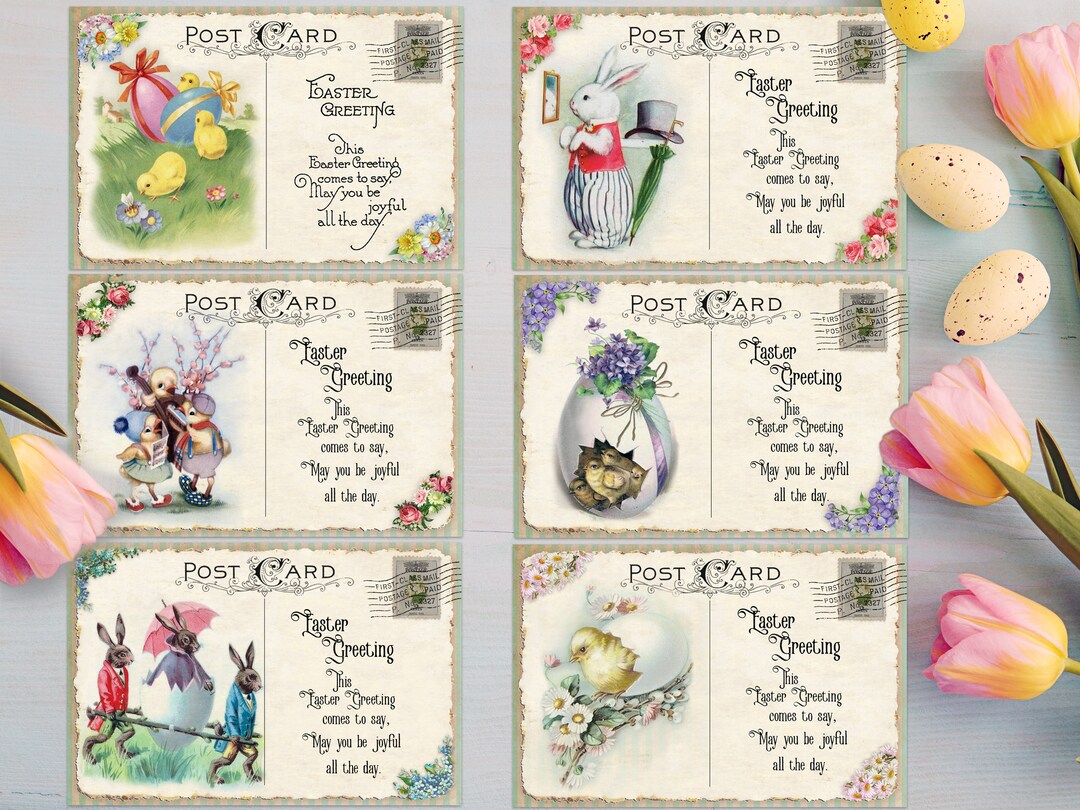 Vintage Style, Shabby Chic, Easter MINI Post Cards, Set of 6, Easter ...