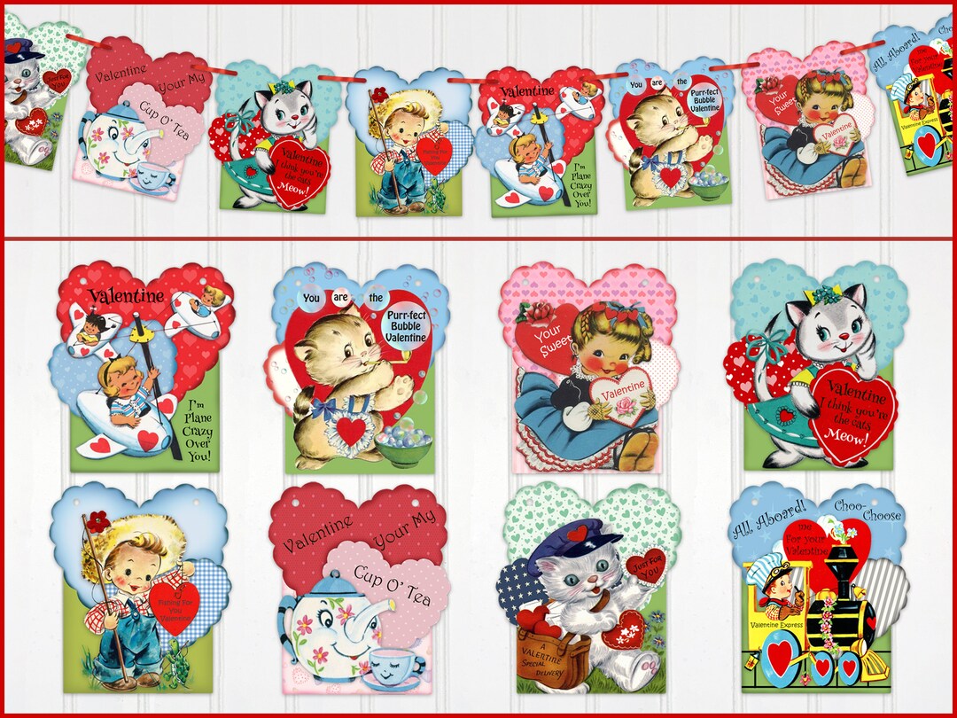 Vintage Style Retro Valentine Banner, Retro Valentine, Valentine ...