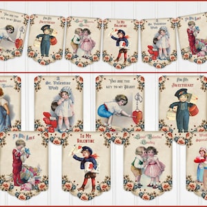 Vintage Style Valentine Banner, Vintage Children, Valentine Garland ...