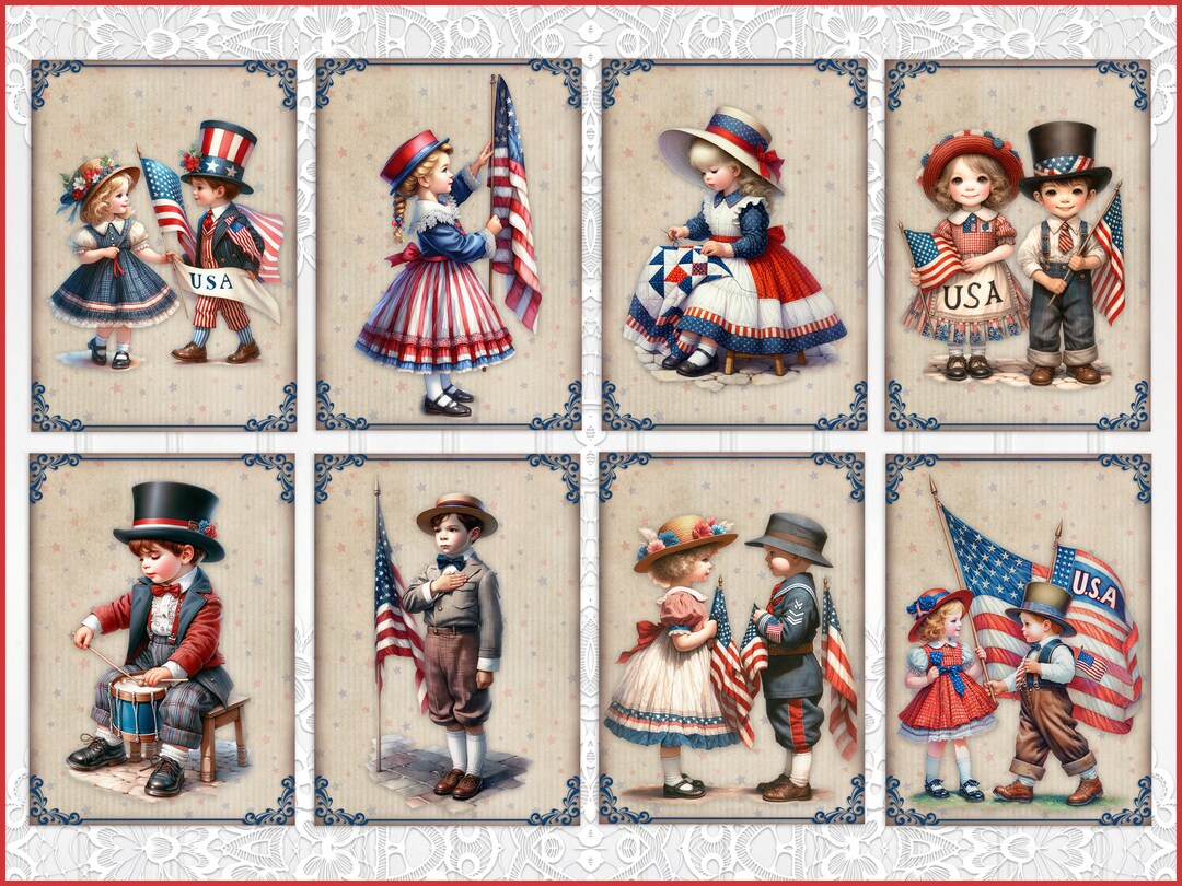 Vintage Style, Patriotic, Independence Day, Atc Cards, Tags, Scrapbook ...