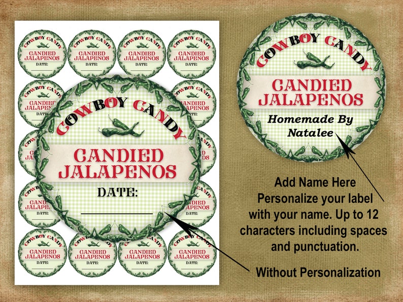 Canning Labels Candied Jalapenos Cowboy Candy Mason Jar | Etsy