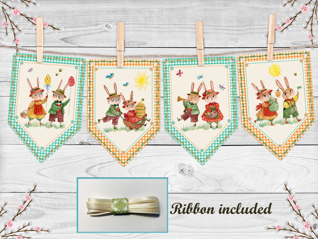 Large 8 Flags, Cute, Easter Banner, Bunting, Garland, Easter Decoration ...