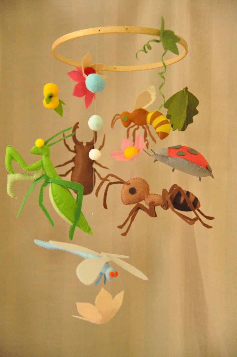 Neutral Insect Crib Mobile - Montessori Baby Nursery Decor With Felt ...