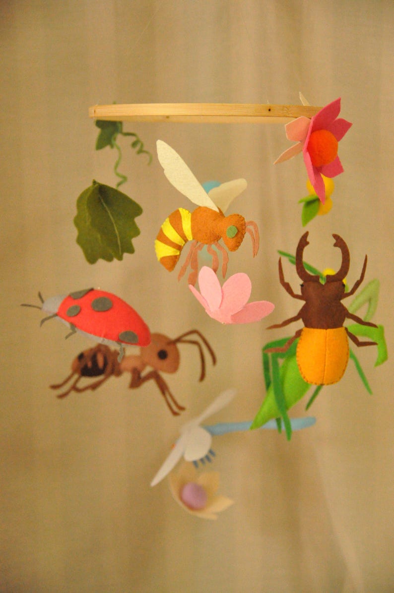 Neutral Insect Crib Mobile - Montessori Baby Nursery Decor With Felt ...