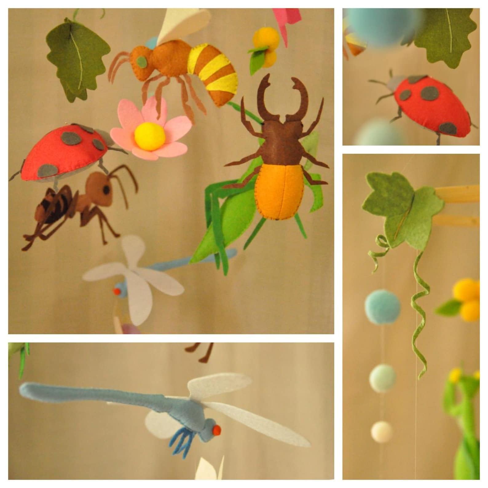 Neutral Insect Crib Mobile - Montessori Baby Nursery Decor With Felt ...
