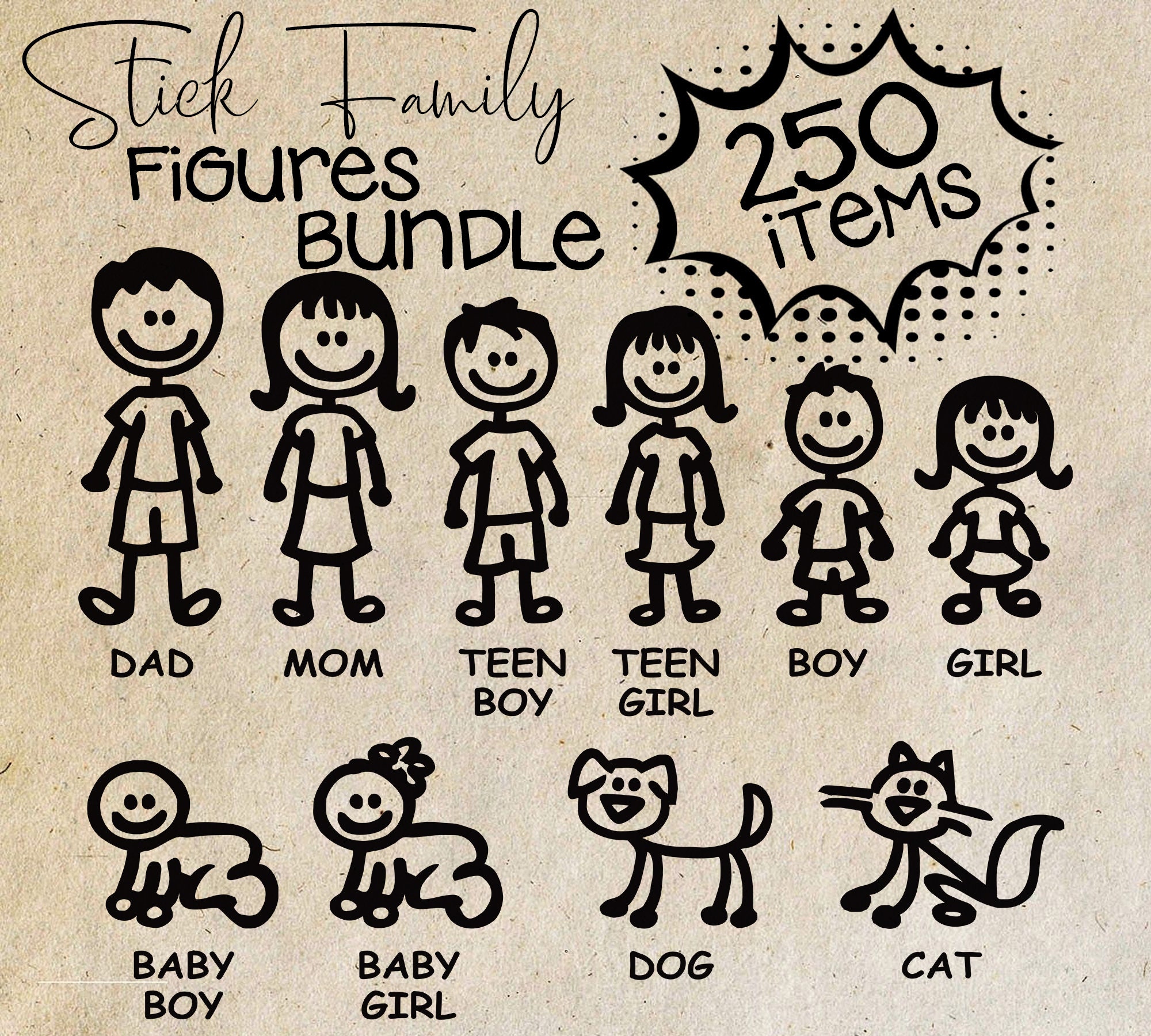 Stick Figure Family Of 4 With Dog