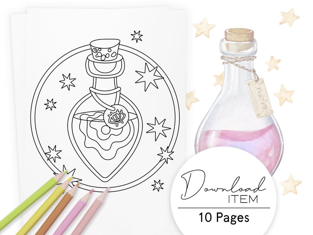 Magical Coloring Pages for Adults: "potion Magic", Printable PDF With ...
