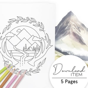 Boho Landscape Coloring Pages for Adults: Set 3, Printable PDF With 5 ...