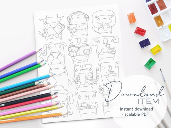 Printable Coloring Page for Kids my Animal Friends | Etsy