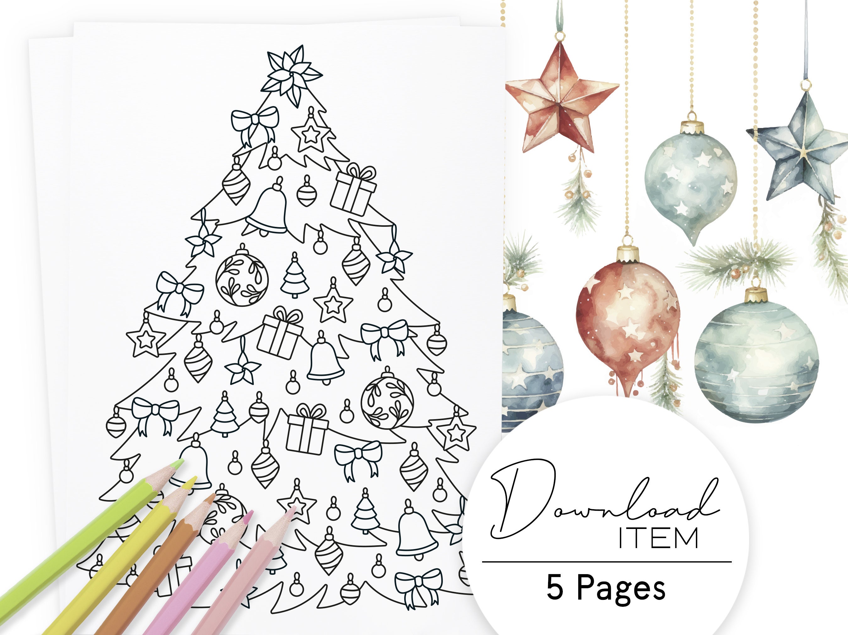 Coloring Pages for Adults: holiday Trees, Printable PDF With 5 Pages ...
