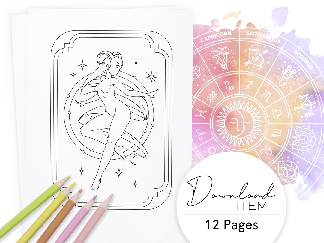 Astrology Coloring Pages for Adults: "zodiac Spirits", Printable PDF ...