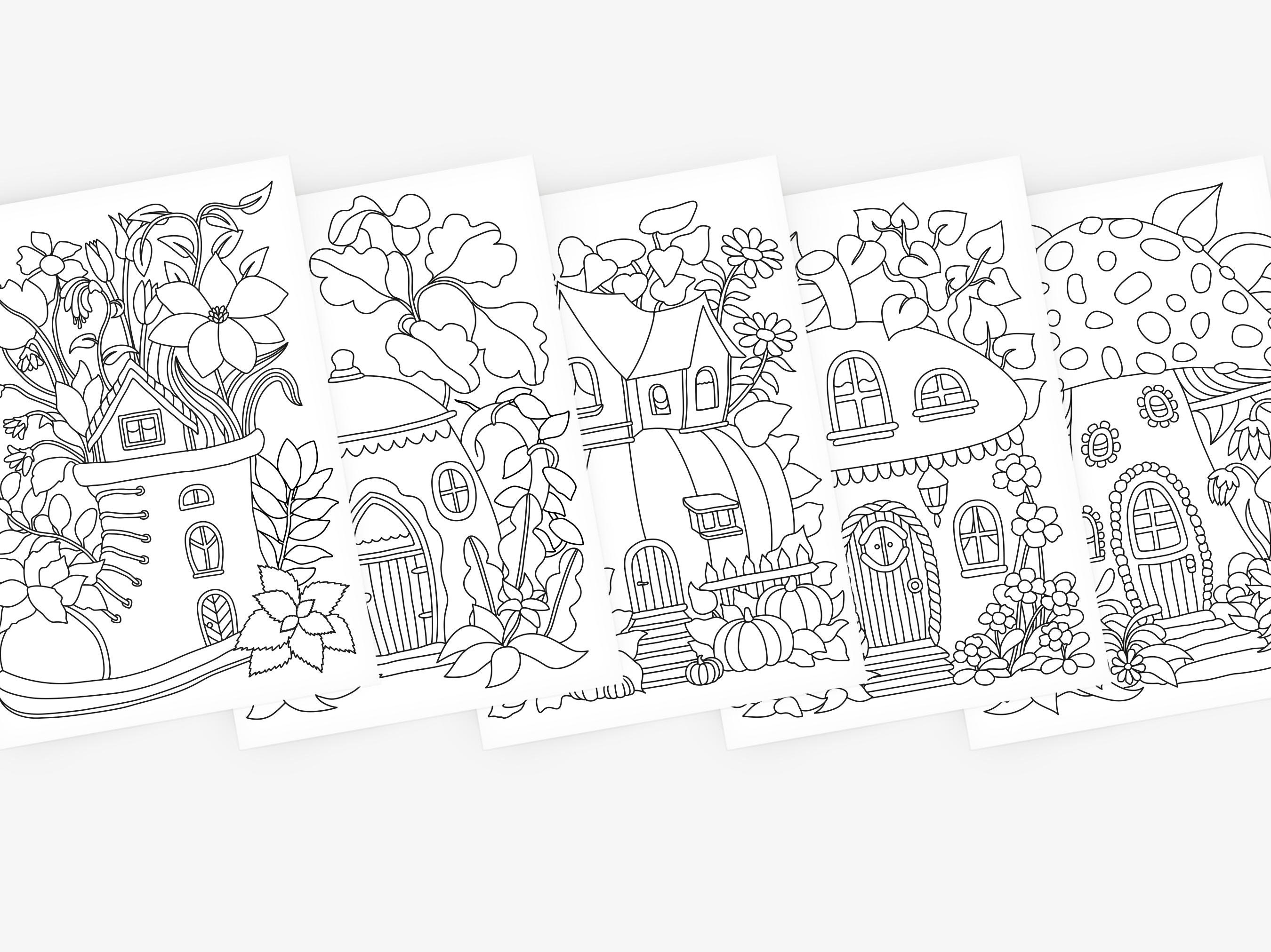 Coloring Pages for Adults: fairy Houses Printable - Etsy