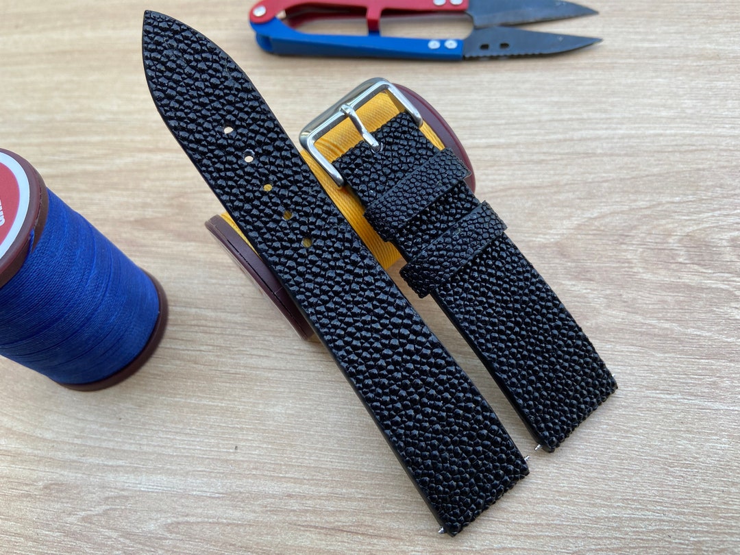 Black Genuine Stingray Leather Watch Strap Band, Leather Watch Strap ...
