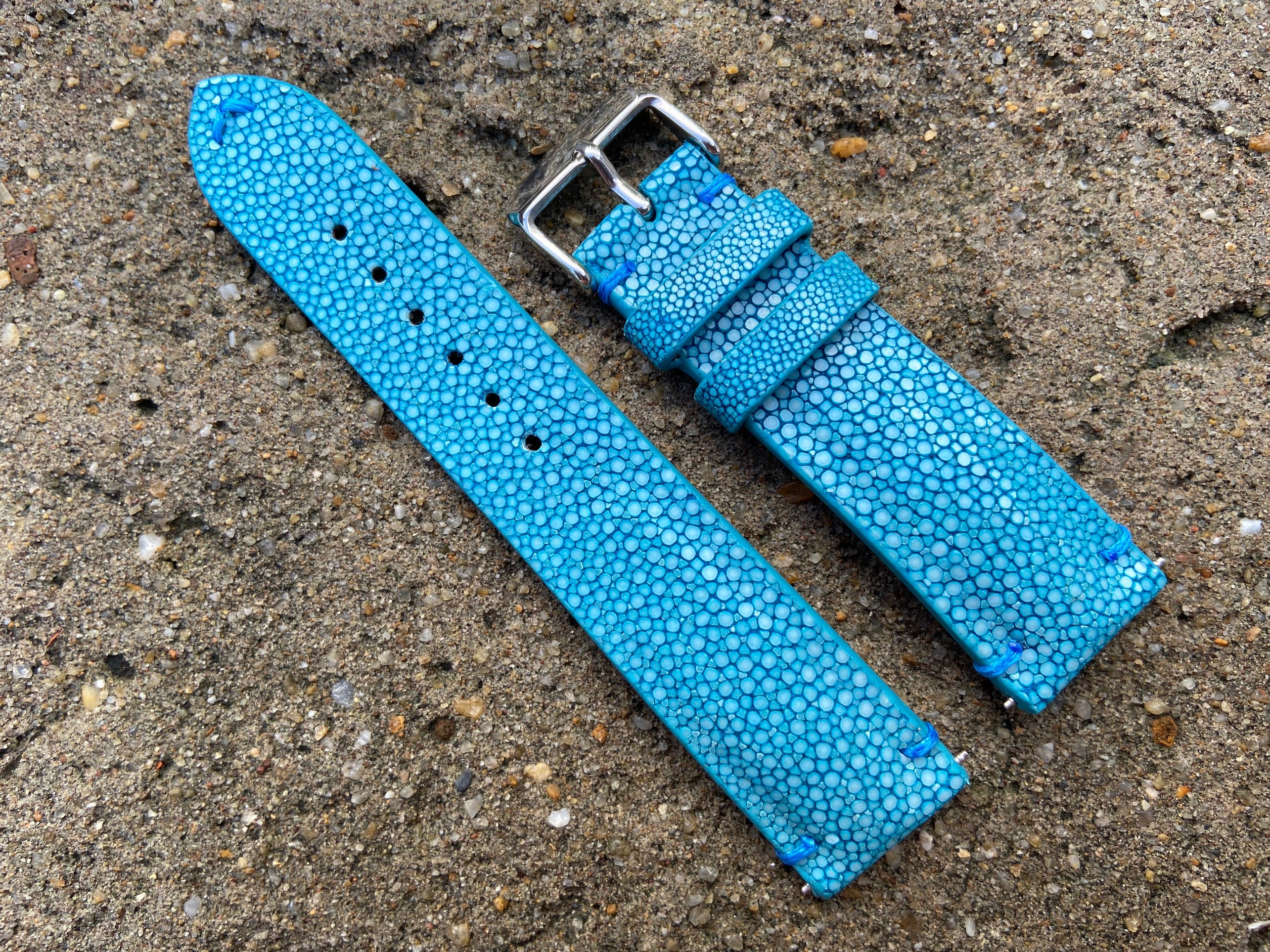 Blue Genuine Stingray Leather Watch Strap Band, Leather Watch Strap ...