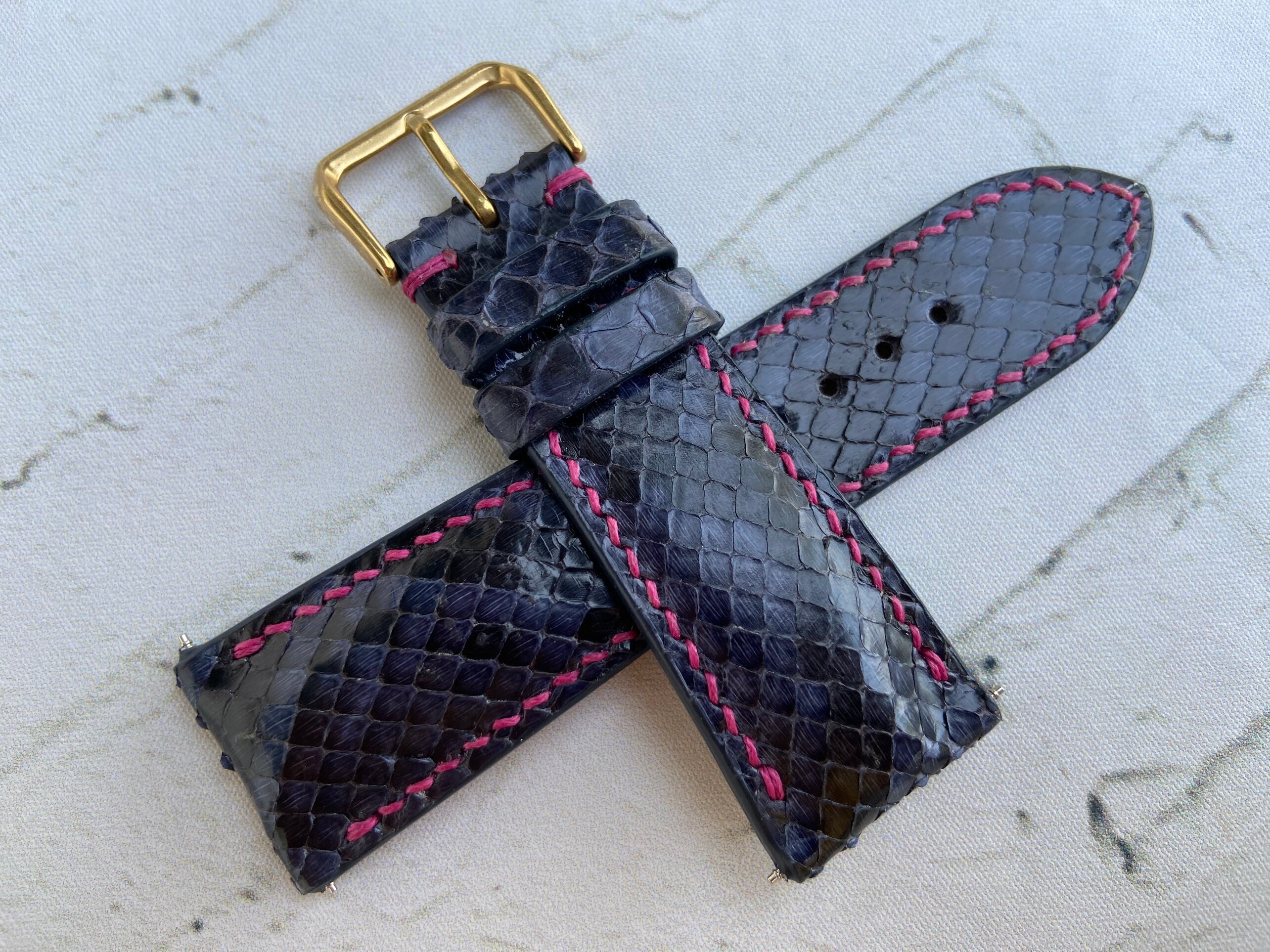 26mm 24mm 22mm 21mm 20mm 19mm 18mm 16mm Navy Blue Python Leather Watch ...