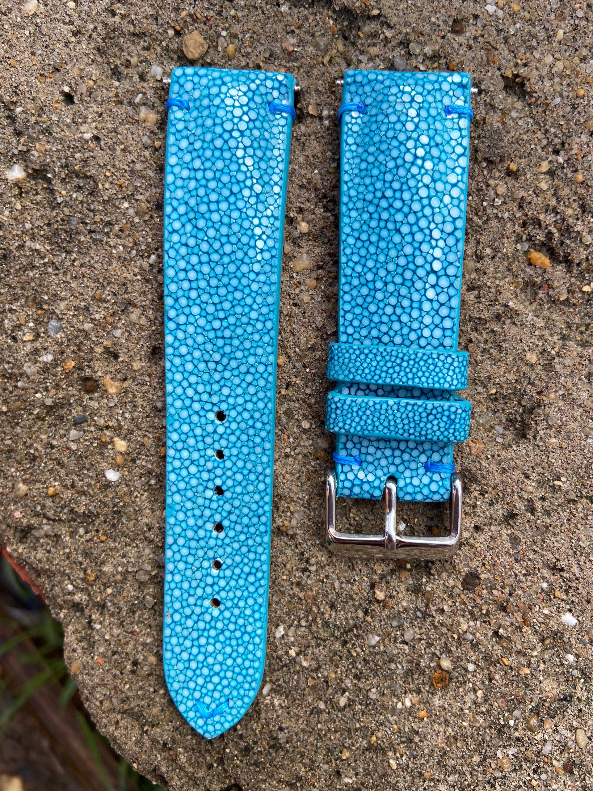 Blue Genuine Stingray Leather Watch Strap Band, Leather Watch Strap ...