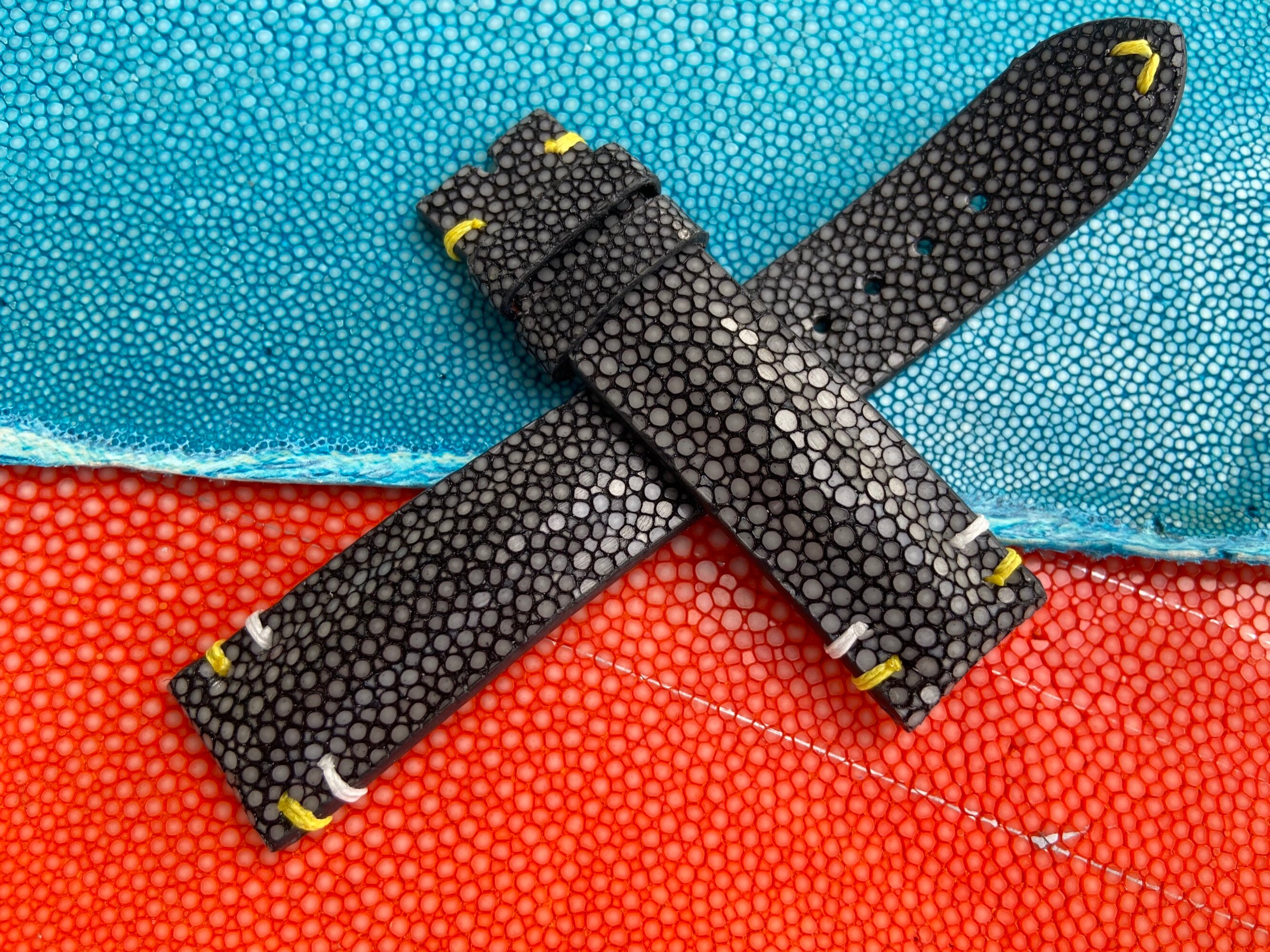 Black Genuine Stingray Leather Watch Strap Band, Leather Watch Strap ...
