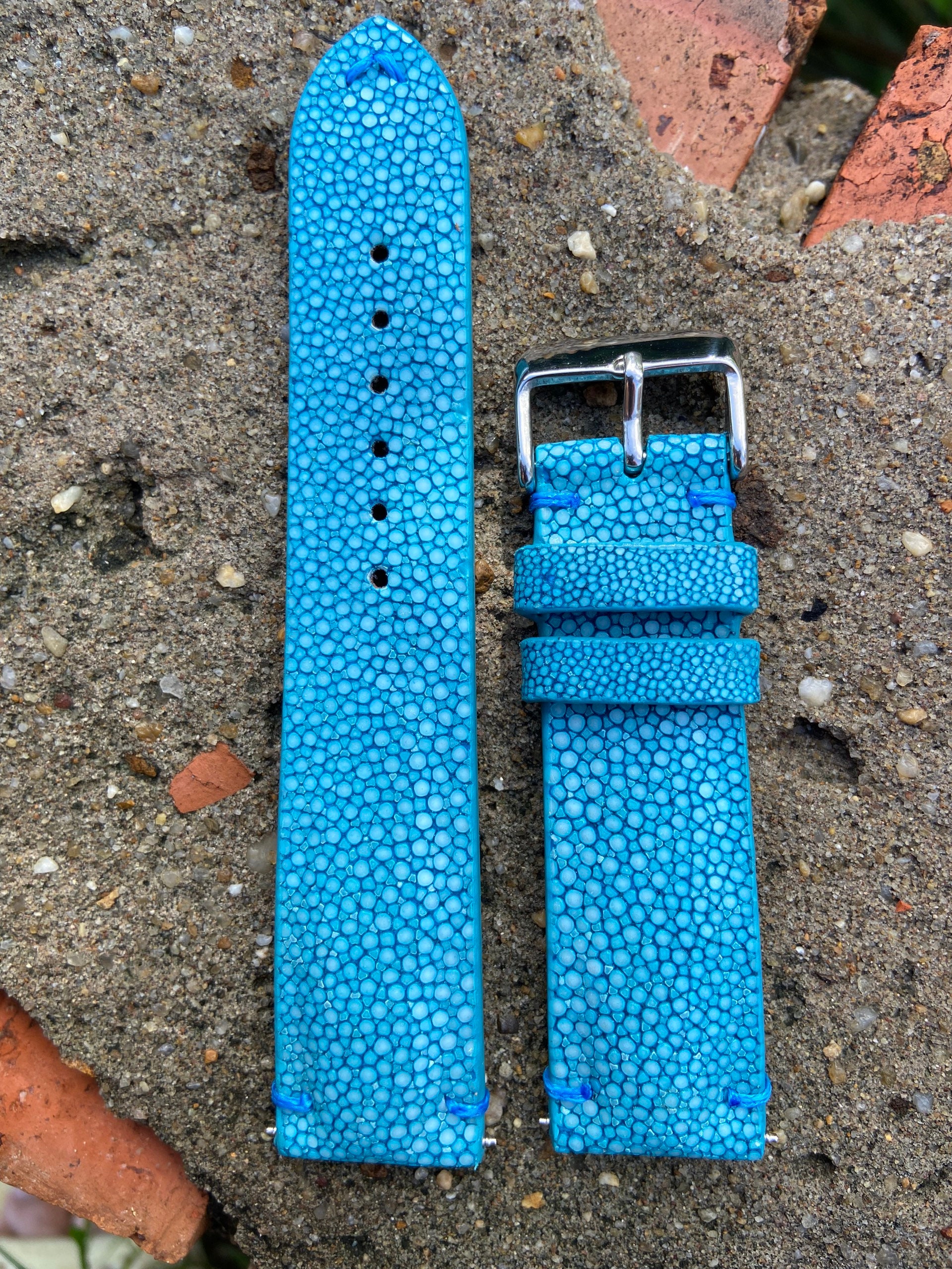 Blue Genuine Stingray Leather Watch Strap Band, Leather Watch Strap ...