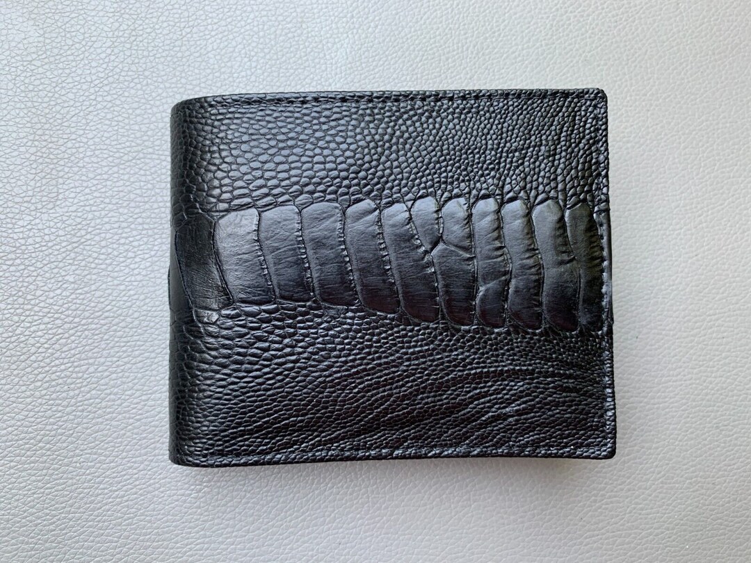 Black Genuine Leg Ostrich Leather Skin Wallet for Men, Handmade Leather ...