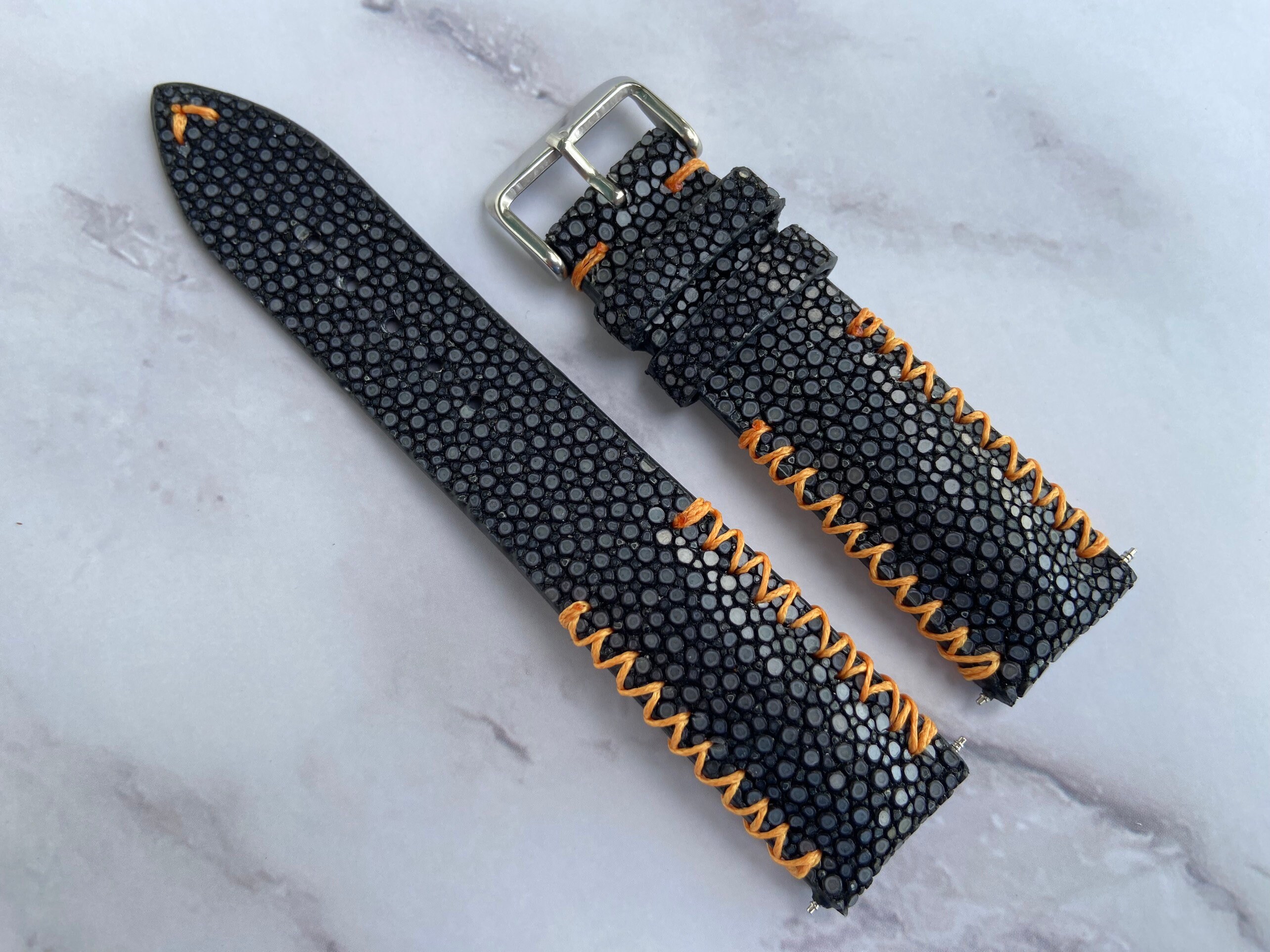 Black Genuine Stingray Leather Watch Strap Band, Leather Watch Strap ...
