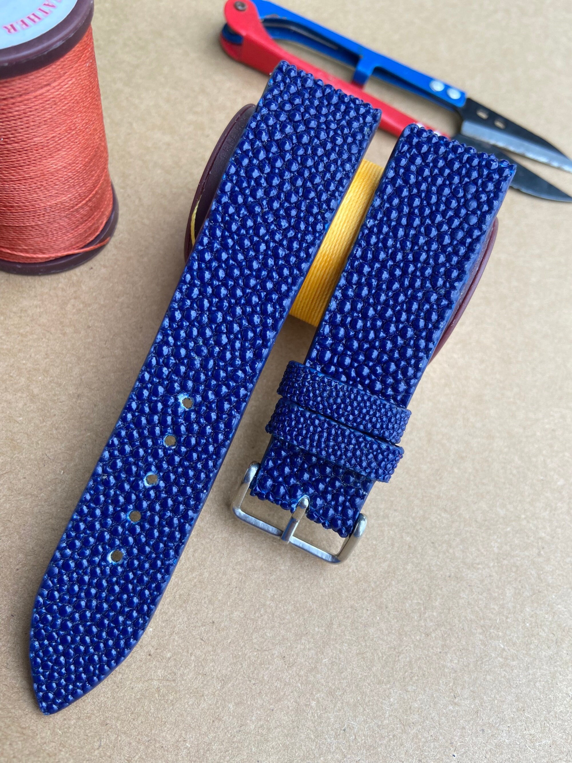 Navy Blue Genuine Stingray Leather Watch Strap Band, Leather Watch ...