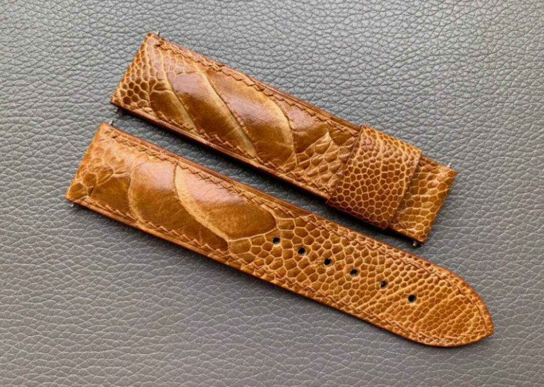 Omega Deployment Watch Strap Band Genuine Beige Ostrich Leather Skin ...