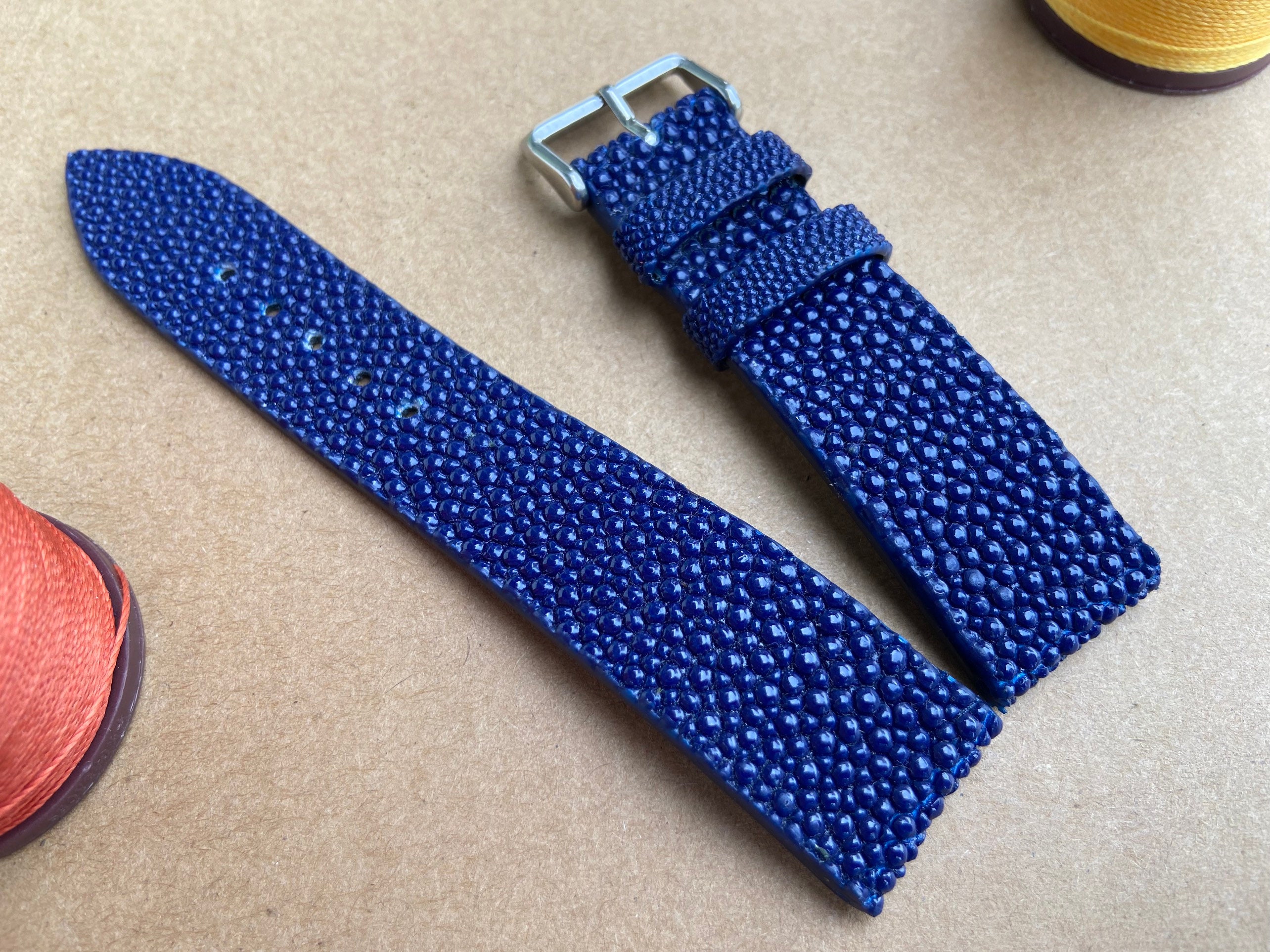 Navy Blue Genuine Stingray Leather Watch Strap Band, Leather Watch ...