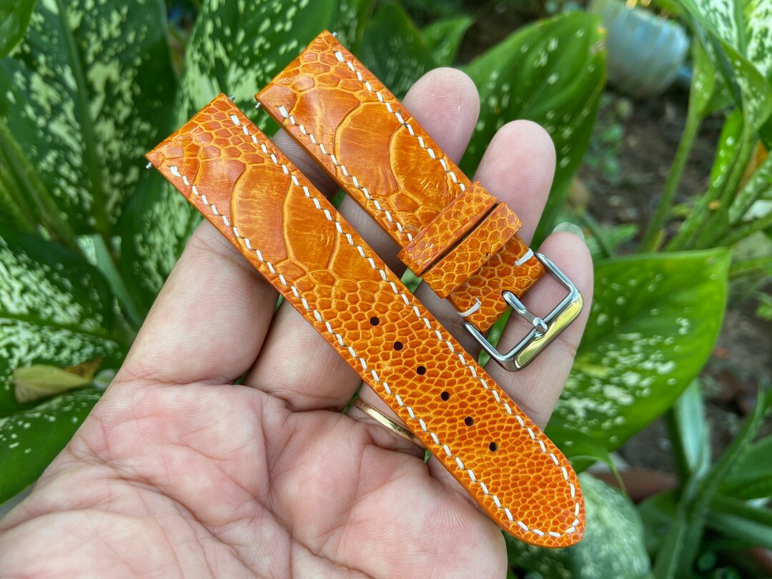 Yellow Gold Leg Ostrich Leather Watch Strap Band, Handmade Watch Strap ...