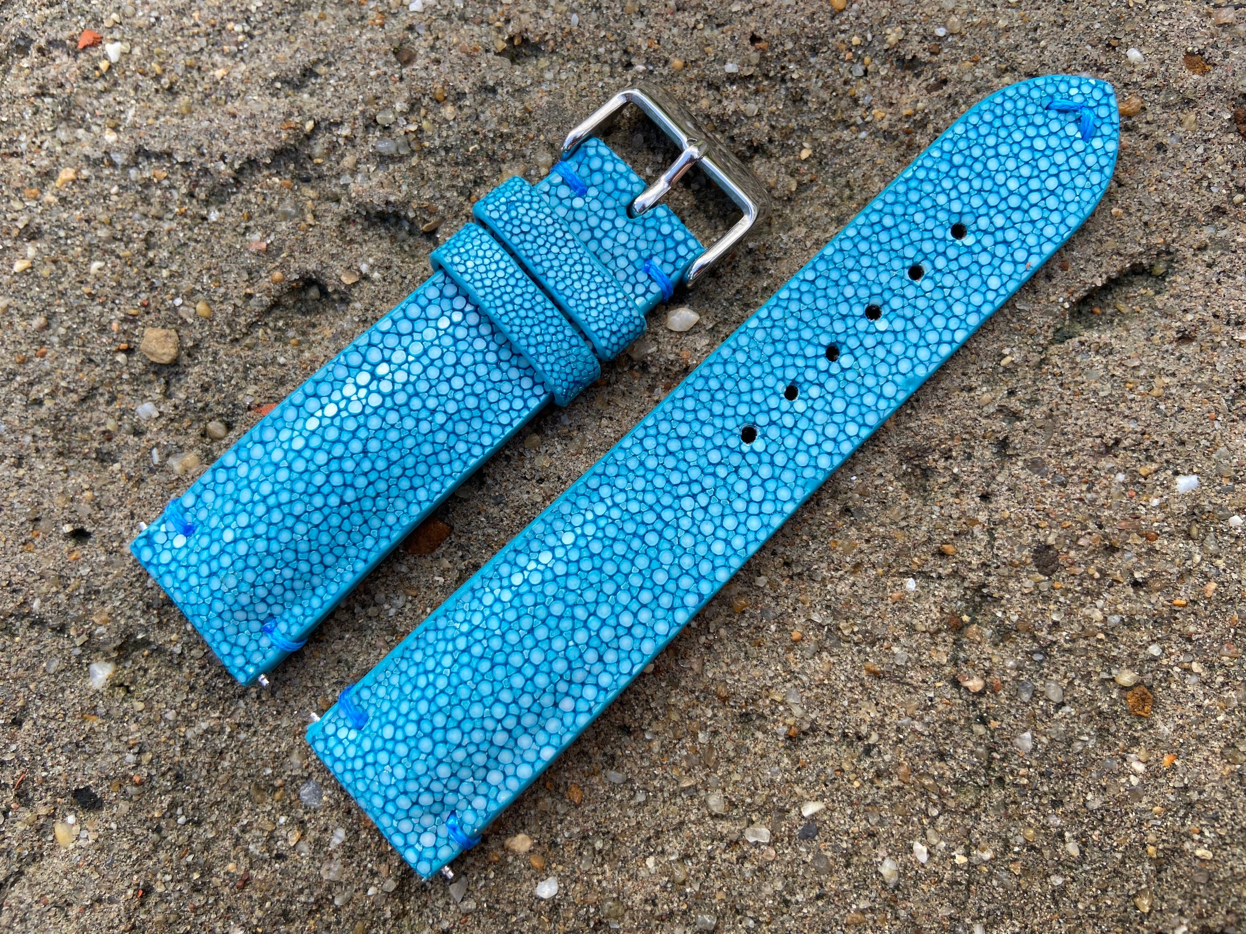 Blue Genuine Stingray Leather Watch Strap Band, Leather Watch Strap ...