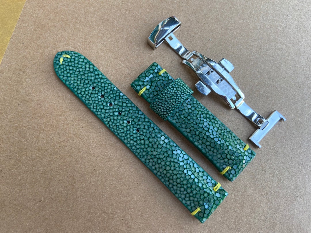 Green Genuine Stingray Leather Watch Strap Band, Leather Watch Strap ...
