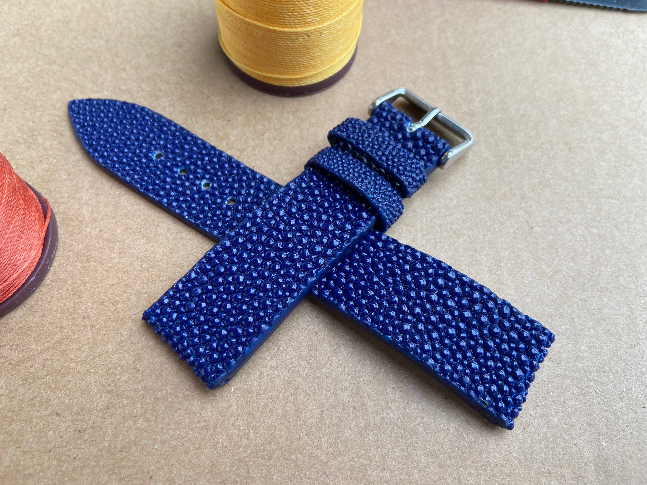 Navy Blue Genuine Stingray Leather Watch Strap Band, Leather Watch ...