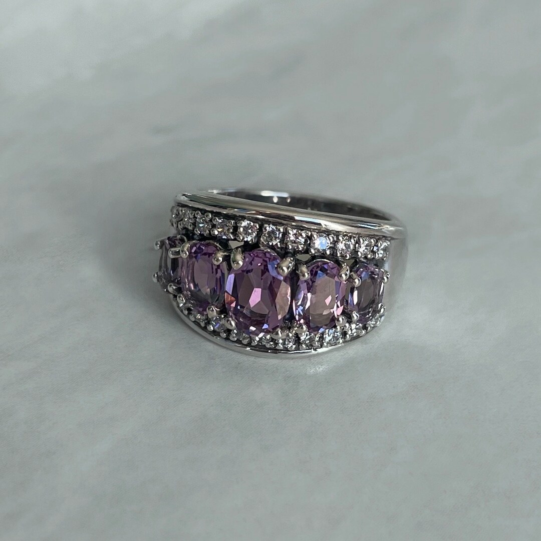 Amethyst and Zirconium Oxide Ring Real Stone Ring Silver Jewelry - Etsy