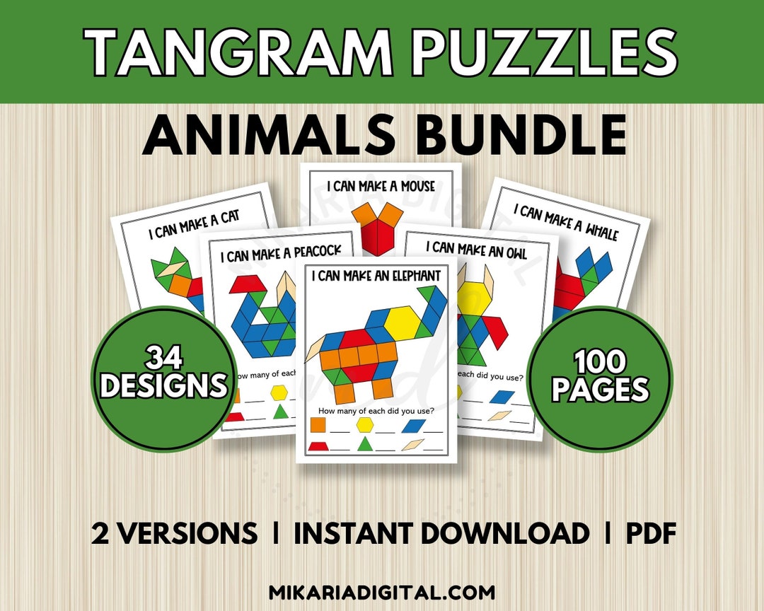 Animal Pattern Block Mats for Kids, Tangram Puzzle Card Bundle, Toddler ...
