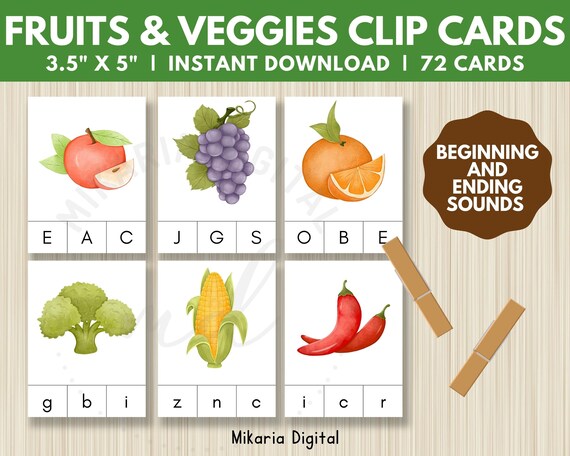 Fruit Alphabet Flashcards Printable Vegetable Flashcards for | Etsy