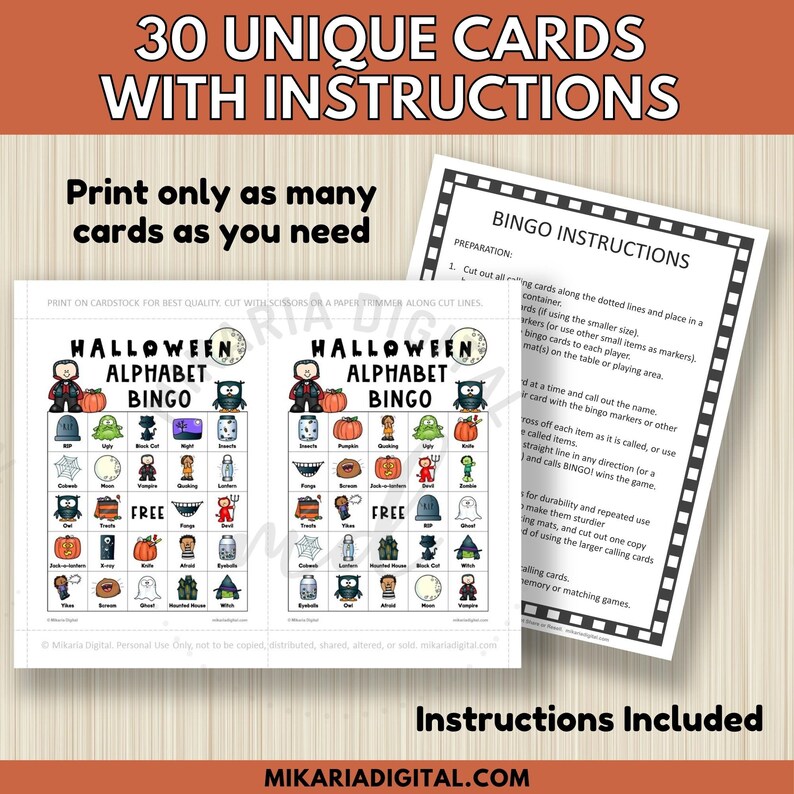 Halloween Alphabet Bingo Cards for Kids Halloween Party Game - Etsy Ireland