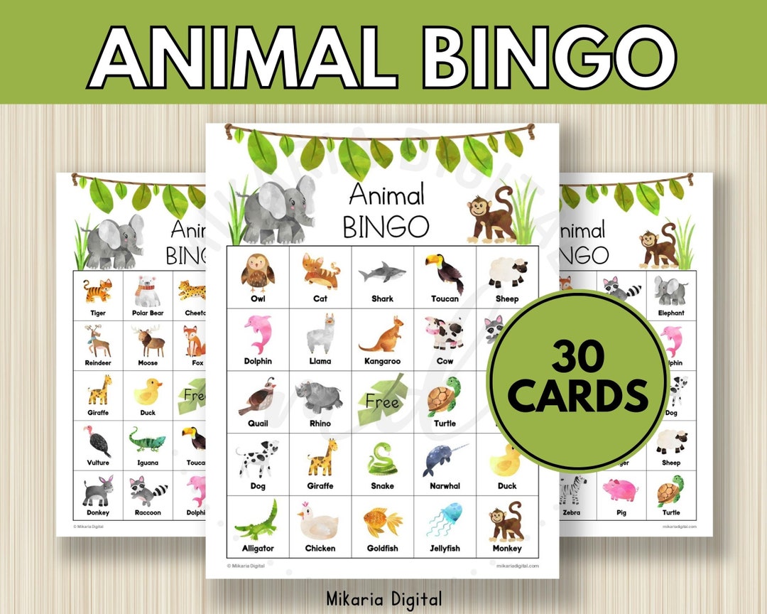 Animal Bingo Cards Printable, Animal Party Favors for Kids, Toddler ...