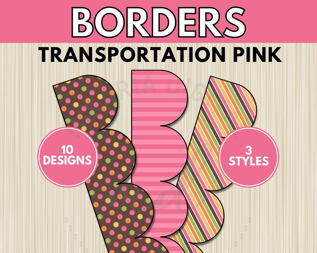 Transportation Bulletin Board Borders Classroom Decor Printable, Pink ...