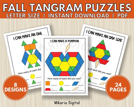 Fall Pattern Block Mats Tangram Puzzle Cards for Kids - Etsy